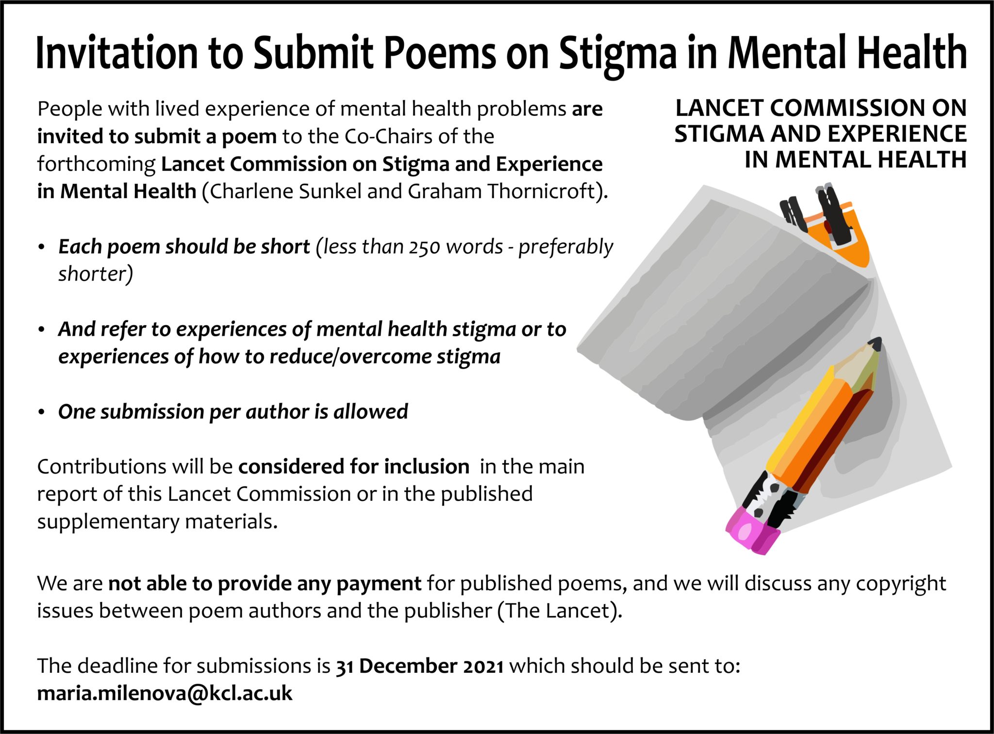 A Call For: Submit a poem for The Lancet Commission on Stigma in Mental ...